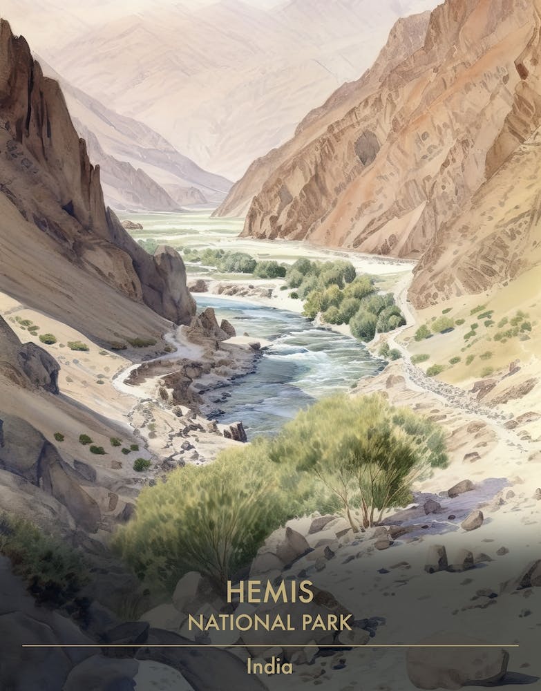 Hemis National Park India Watercolour 4 Art Print by Travel Poster ...