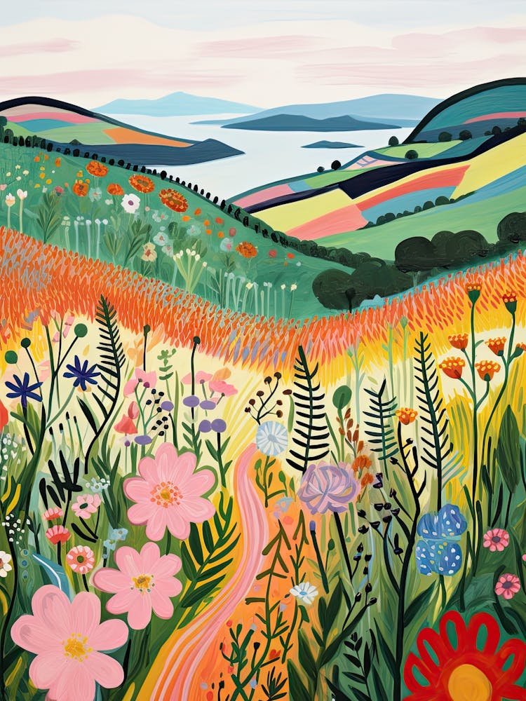 Colourful Countryside Landscape Illustration 0 Art Print by Mambo – Fy!