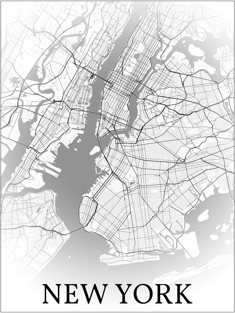 New York City, New York, United States, City Map, Black And White Fade ...