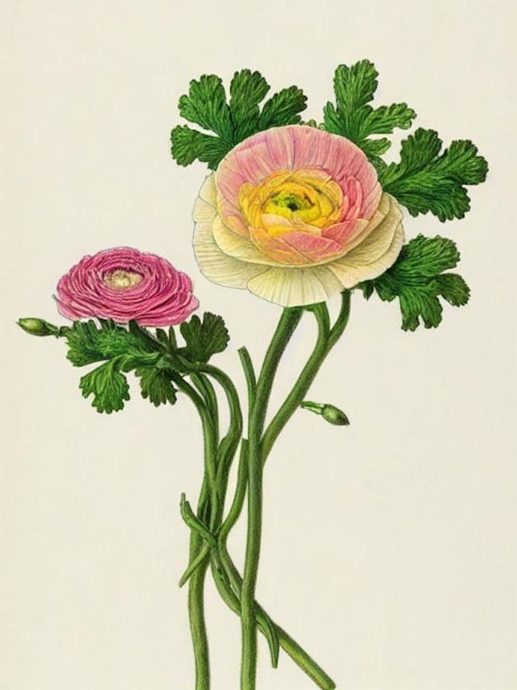 Ranunculus Vintage Botanical 3 Flower Art Print by The Artsy Florist – Fy!
