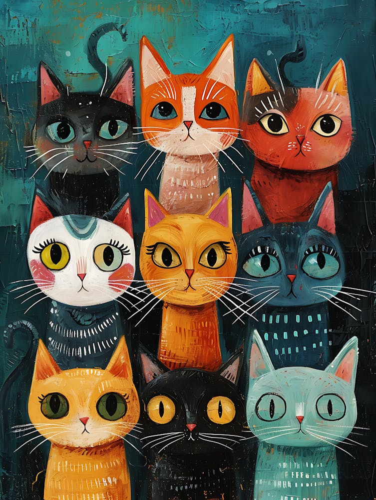 Beautiful Painting Funky Cats Art Print by BestArt – Fy!