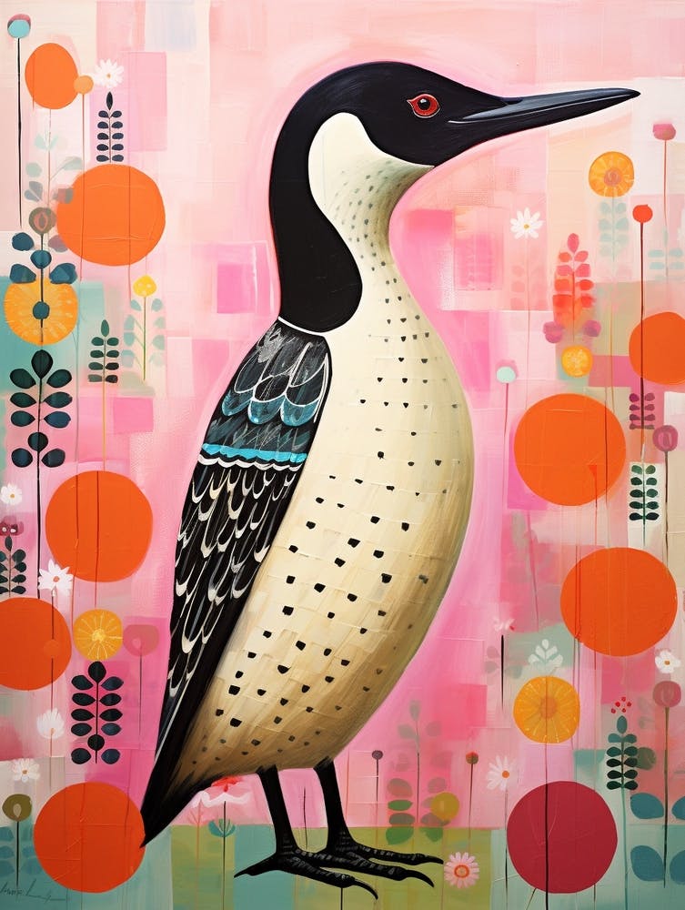 Pink Scandi Common Loon 2 Art Print by Feathered Muse – Fy!