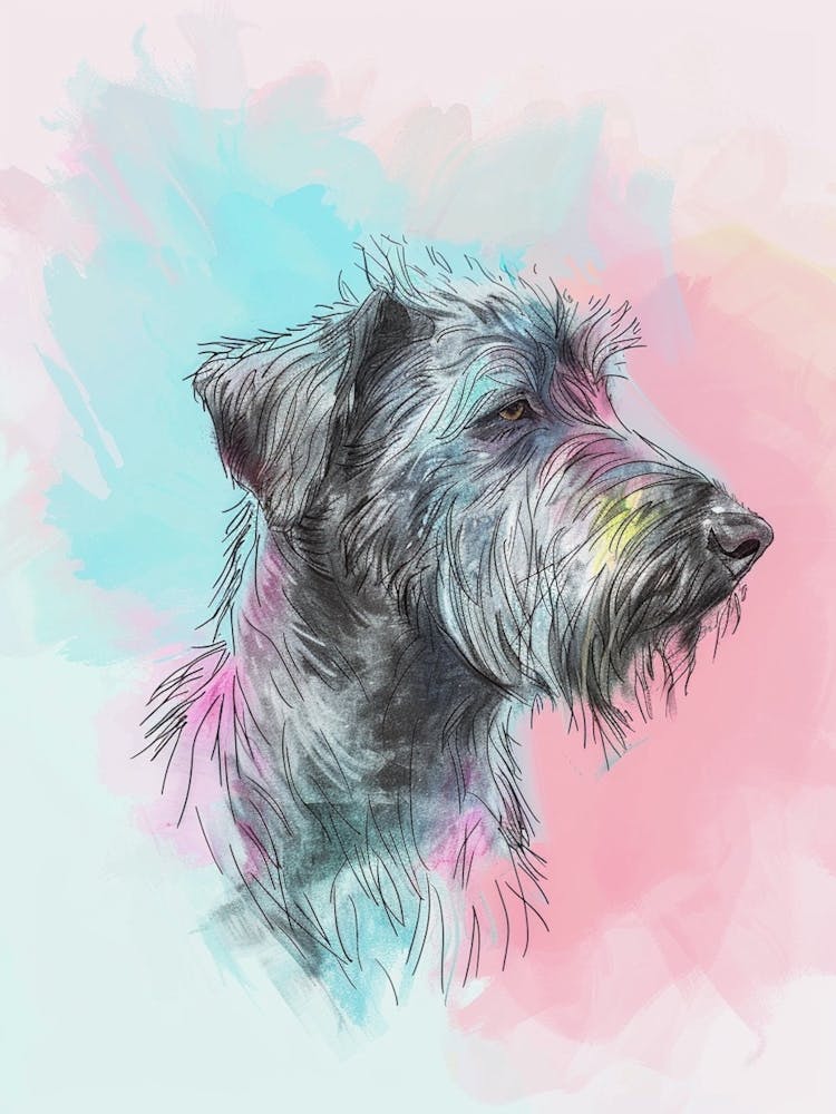 Pastel Watercolour Scottish Deerhound Dog Line Illustration 2 Art Print ...