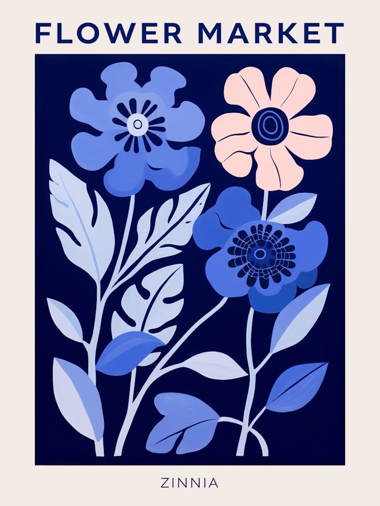 Blue Flower Market Poster Zinnia 1 Art Print by Botanic Studio – Fy!
