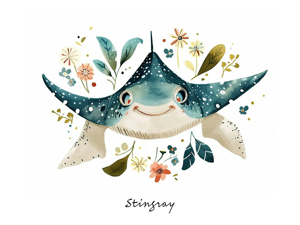 Little Floral Stingray Poster Art Print by Scribble Studio – Fy!