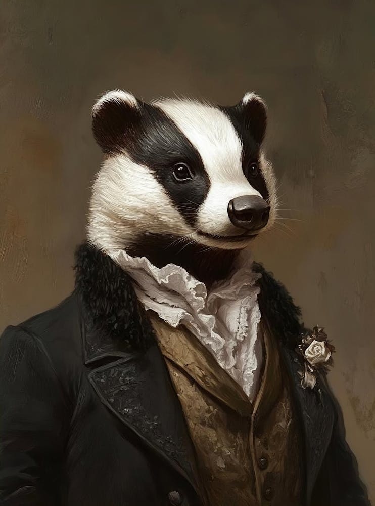 Victorian Animal Print, Royal Badger Vintage Portrait, Dressed Cute ...