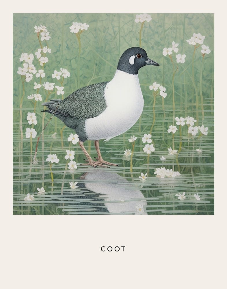 Ohara Koson Inspired Bird Painting Coot 3 Poster Art Print by Feathered ...