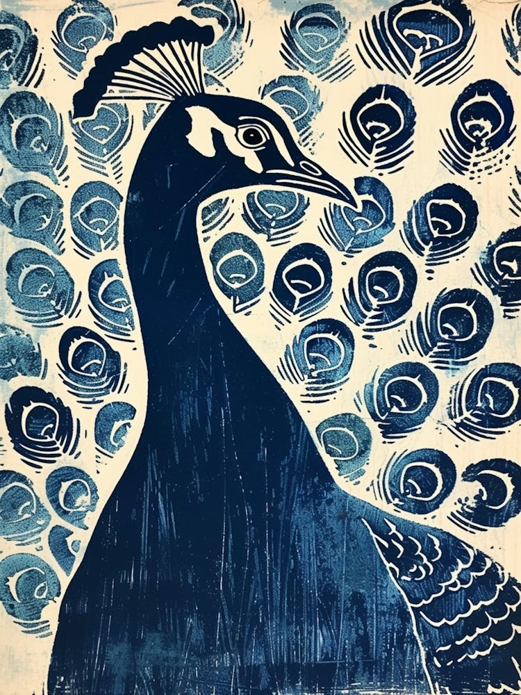 Peacock Feathers Out Linocut Inspired 6 Art Print by Featherline – Fy!