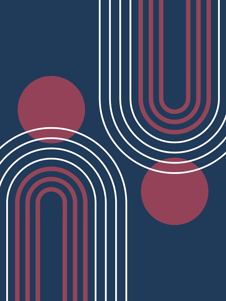 Mid Century Modern Geometric B31 In Navy Blue And Burgundy (Rainbow And ...