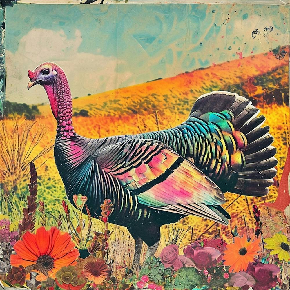 Kitsch Rainbow Turkey Collage Art Print by Bubblegum Kitsch – Fy!