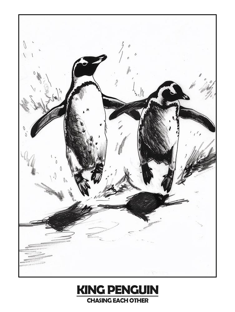 Penguin Chasing Each Other Poster 2 Art Print by Energy of the Sea – Fy!
