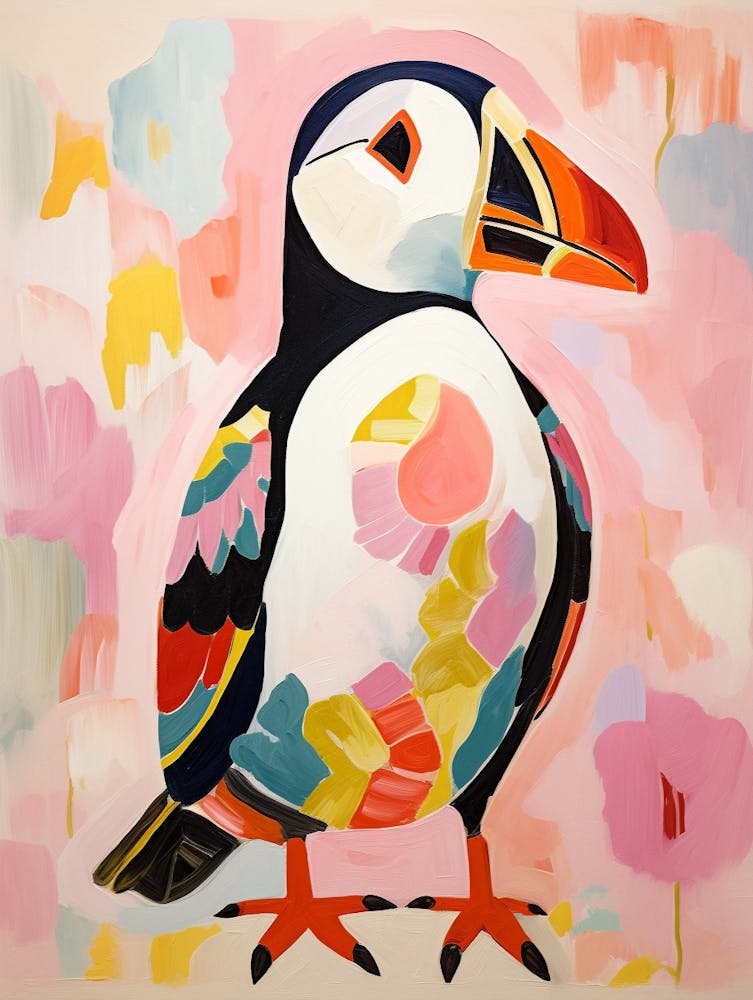 Pink Scandi Puffin 4 Art Print by Feathered Muse – Fy!