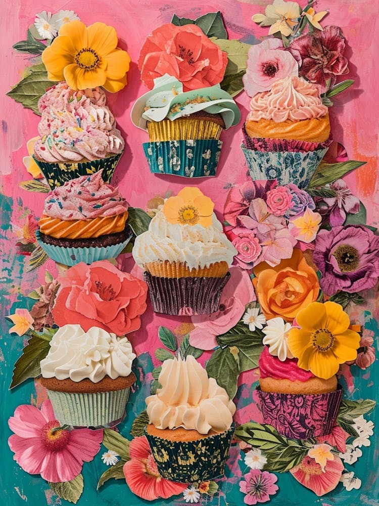 Kitsch Retro Cupcake Collage 1 Art Print by Bubblegum Kitsch – Fy!