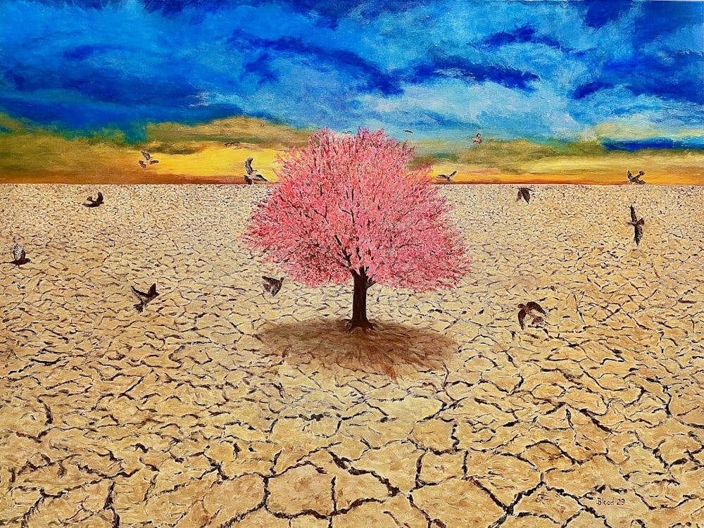 Surreal Cherry Blossom Tree In Barren Desert Gives Hope Art Print by ...