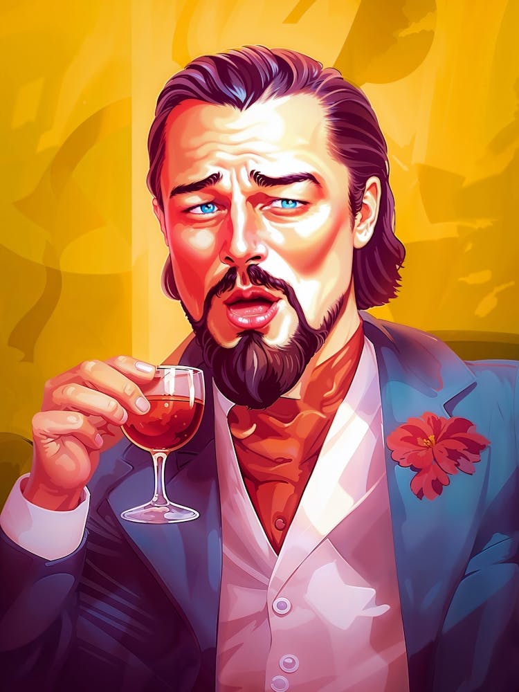 Leonardo DiCaprio Laughing with Drink Meme Art Art Print by Lootprint – Fy!