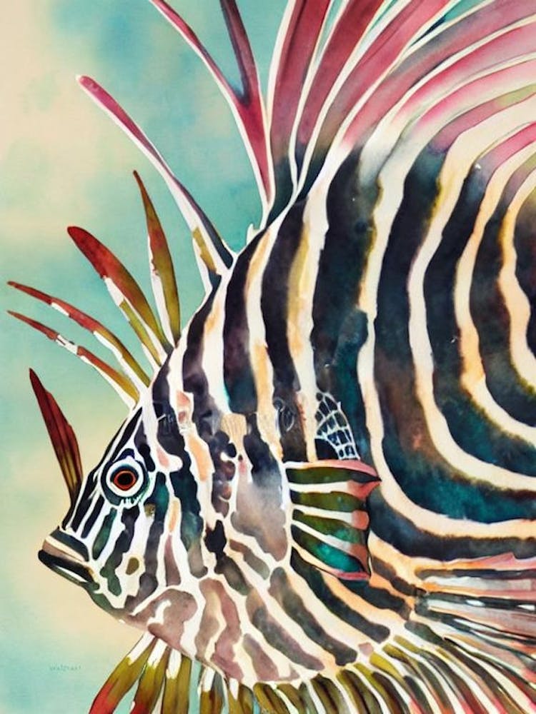 Lionfish Vintage Graphic Watercolour Art Print by Sea Life Prints – Fy!