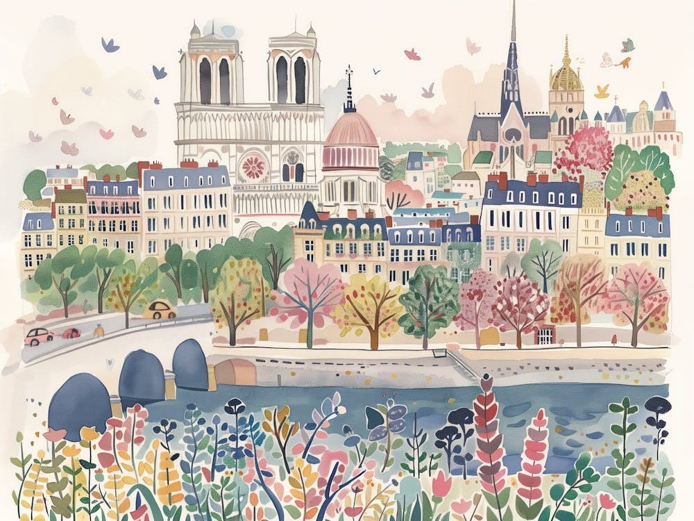Paris France Landmarks Painting Landscape Art Print by Mambo – Fy!