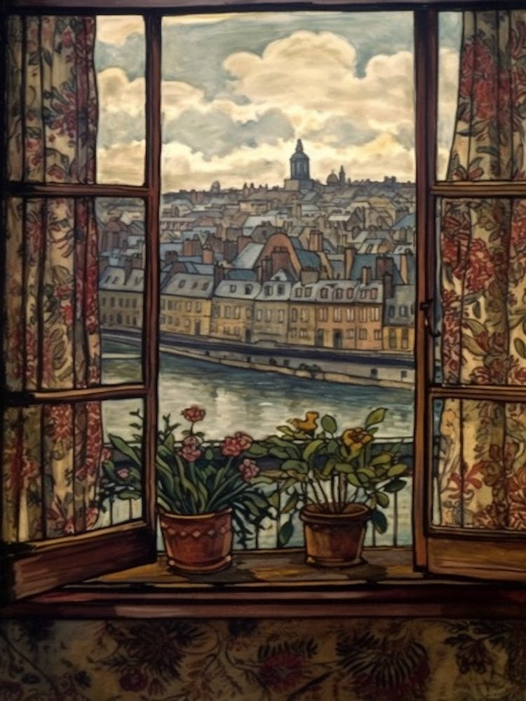 A Window View Of Paris In The Style Of Art Nouveau 3 Art Print by Urban ...