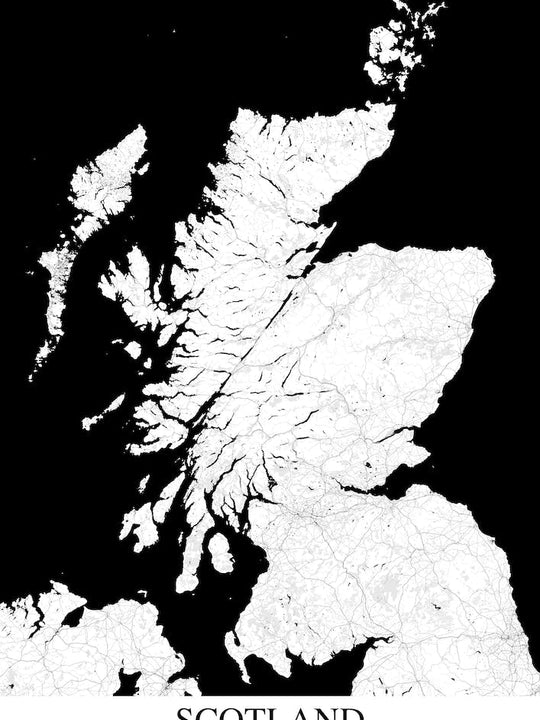 Scotland White Black Map Art Print by Mapply – Fy!