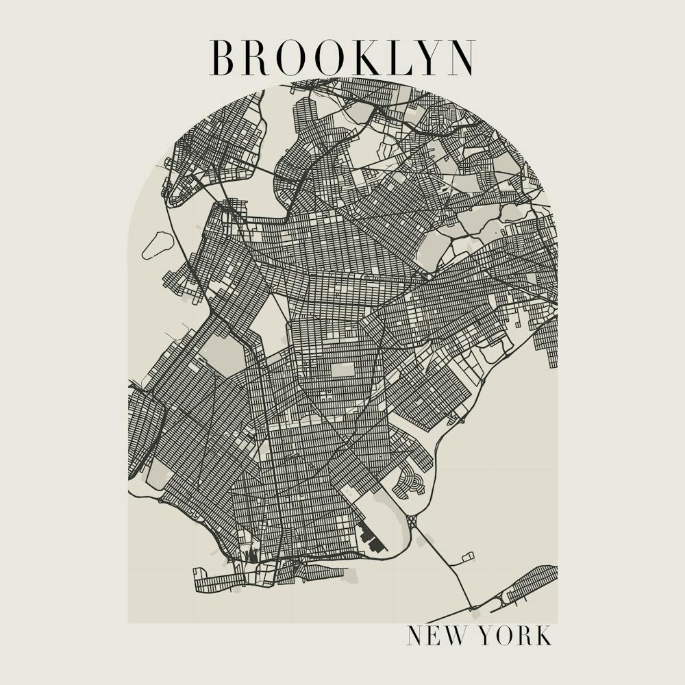 Brooklyn New York Boho Minimal Arch Full Beige Color Street Map Art ...
