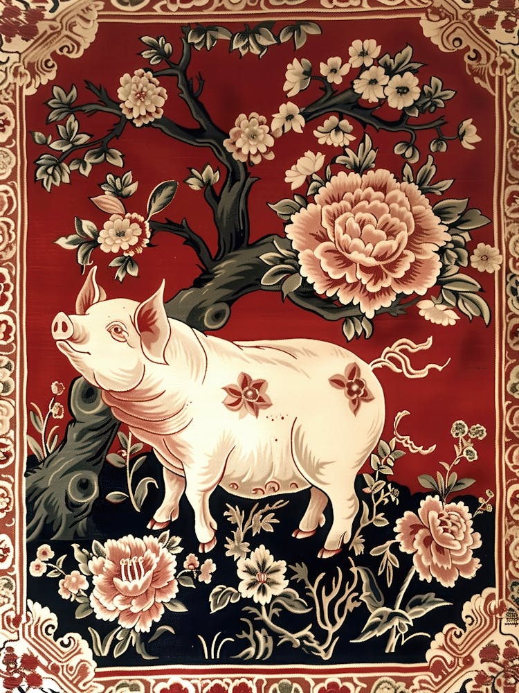 Chinese Lunar Year Of The Pig 3 Full William Morris Style Art Print by ...