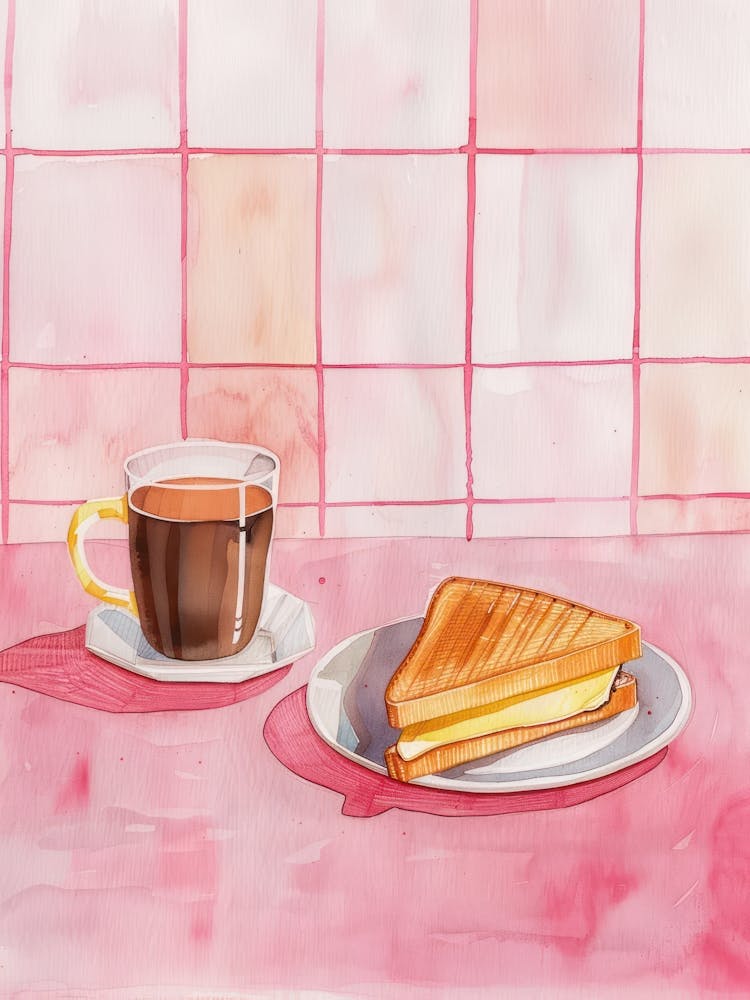 Pink Breakfast Food Coffee And Toastie 4 Art Print by Pudding Palette – Fy!