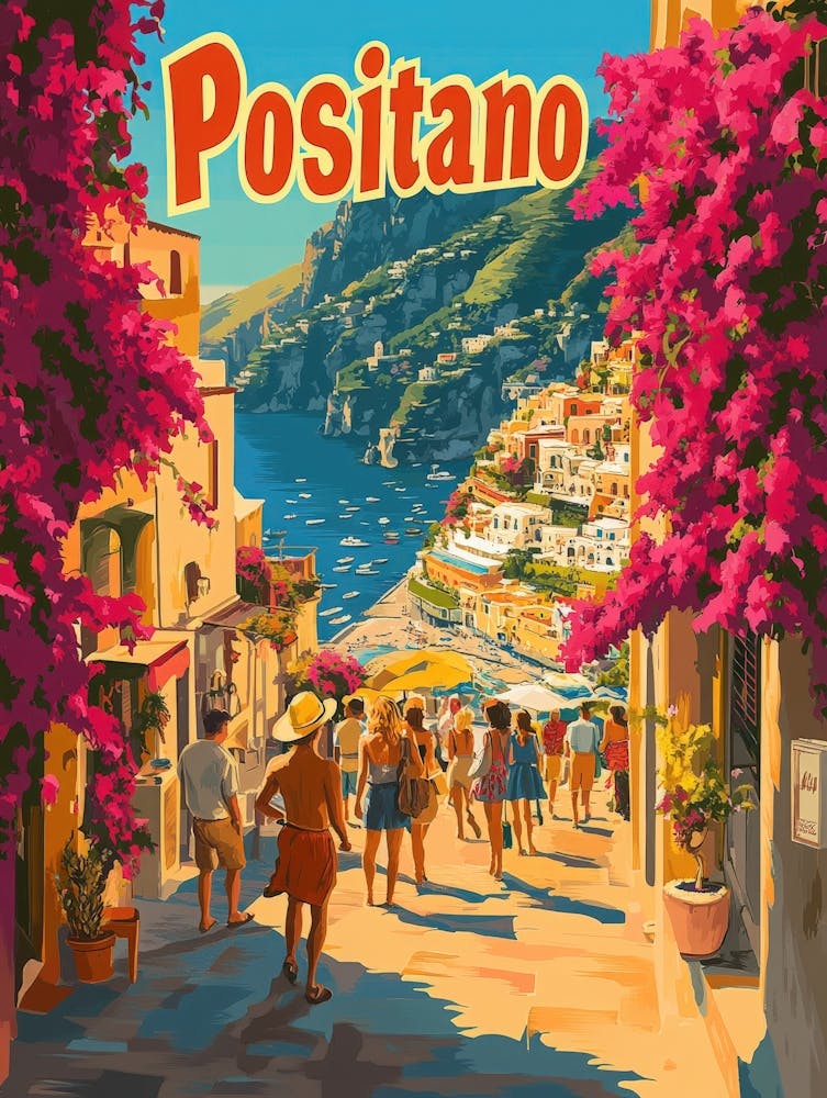 Aihrgdesign A 1970s Inspired Travel Poster For Positano 4 Art Print by ...