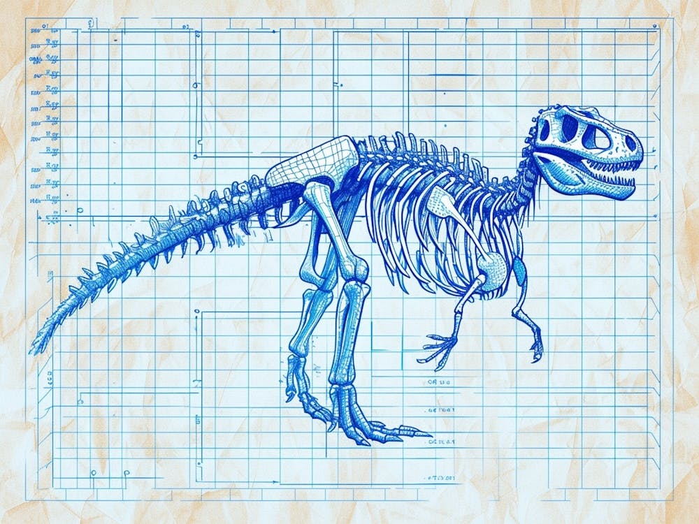 Plateosaurus Skeleton Hand Drawn Blueprint 1 Art Print by Dino Delights ...