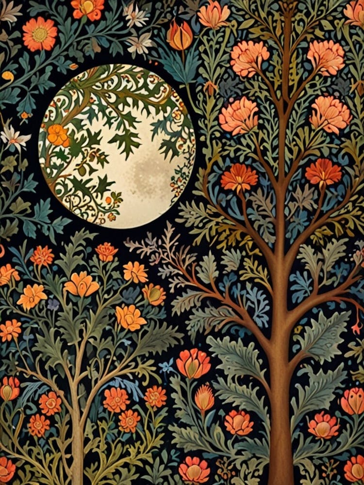 William Morris Moon And Trees 5 Art Print by Ka Nguyen – Fy!
