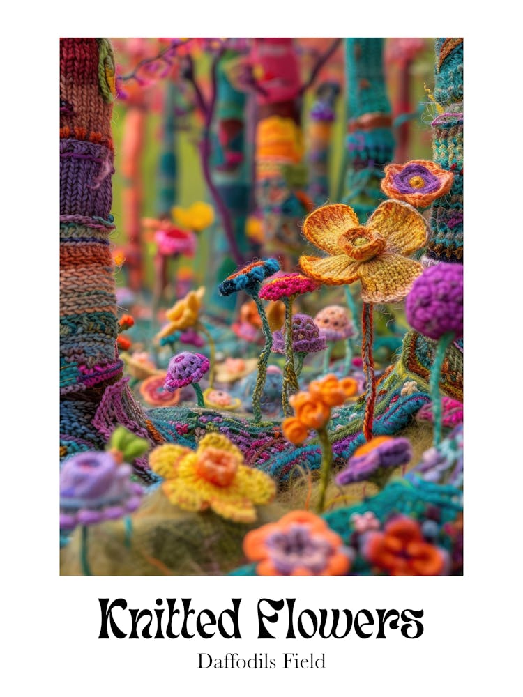 Knitted Flowers Daffodils Field 7 Art Print by Bubblegum Kitsch – Fy!