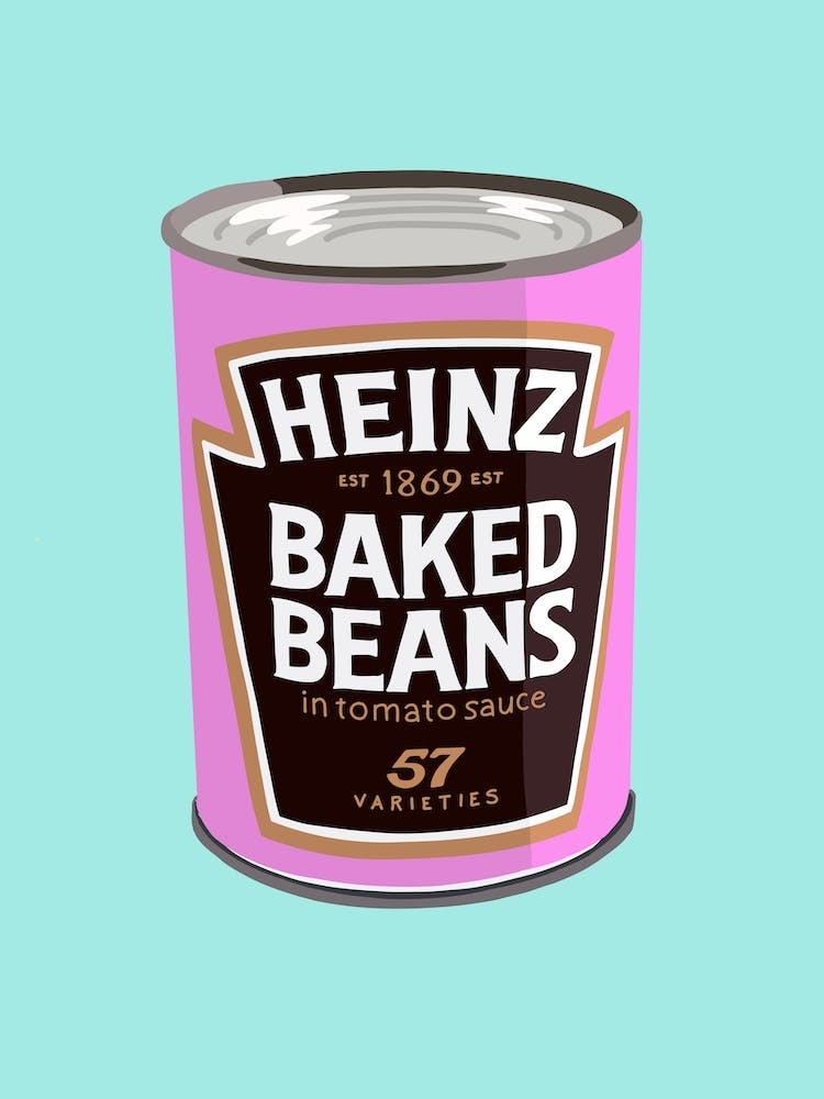 Pink Heinz Baked Beans On Blue Art Print by Sophie Scott Designs – Fy!