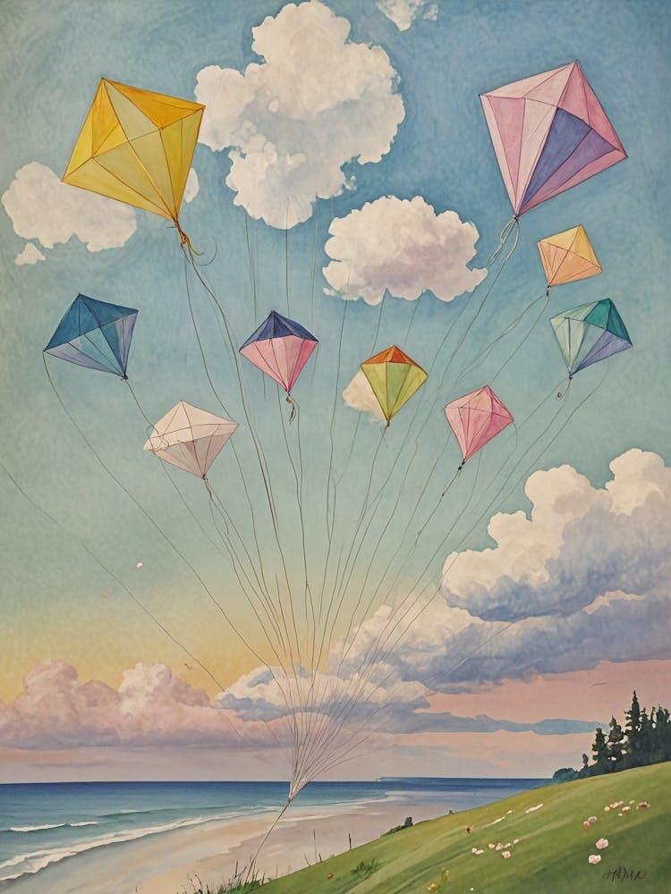Pastel Kites In The Sky Art Print by Daydream Pacific – Fy!