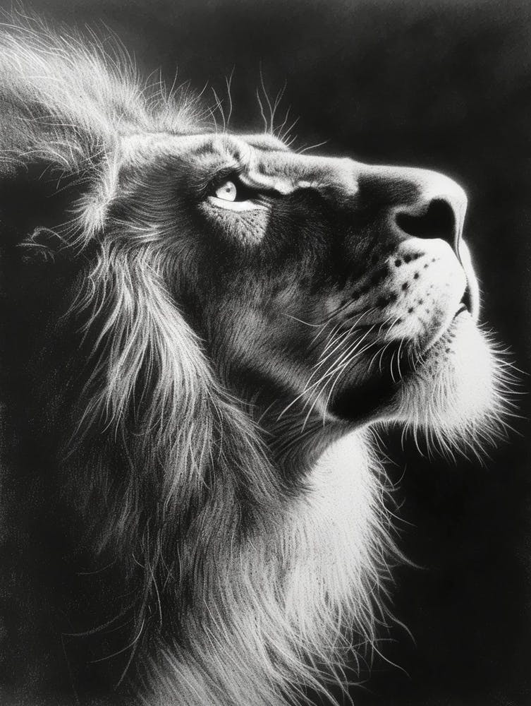 African Lion Charcoal Drawing Portrait Close Up 3 Art Print by ...
