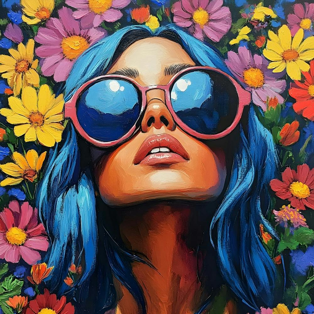Blue Haired Woman With Flowers 3 Art Print by S.K. Coghlan – Fy!