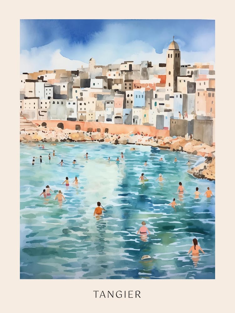 Swimming In Tangier Morocco Watercolour Poster Art Print by MedArt – Fy!