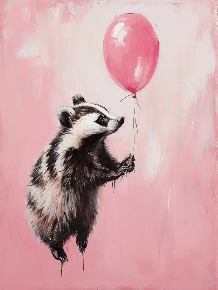 Cute Badger 3 With Balloon Art Print by Scribble Studio – Fy!