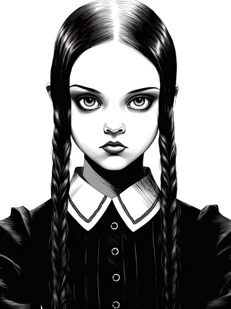 Portrait Of Wednesday Addams World Line Art 1 Fan Art Art Print by ...