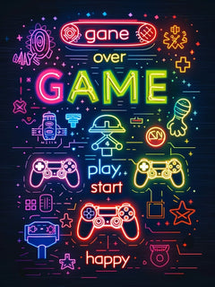 Design A Neon Wallpaper With Video Game Icons Such As Controllers And ...