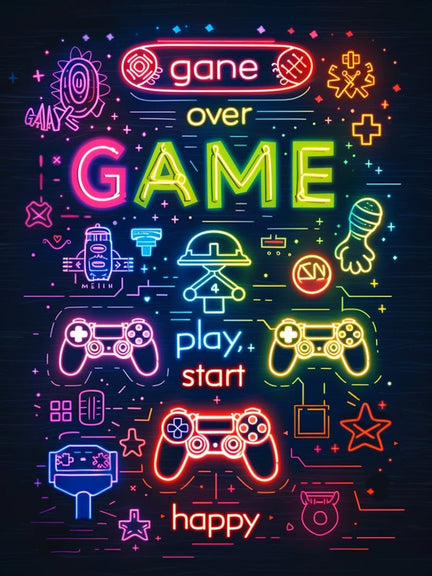 Design A Neon Wallpaper With Video Game Icons Such As Controllers And ...