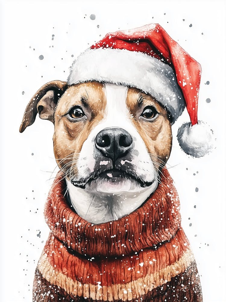 Staffordshire Bull Terrier Staffy In Christmas Jumper And Santa Hat ...