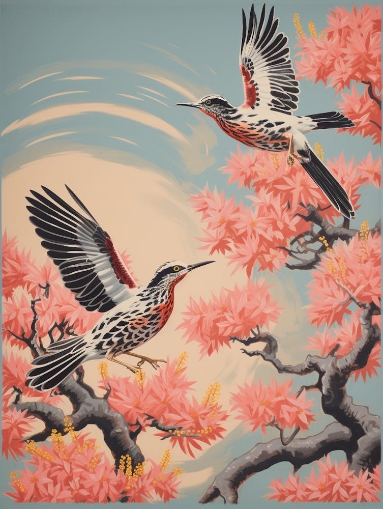 Vintage Japanese Inspired Bird Print Roadrunner 2 Art Print by ...