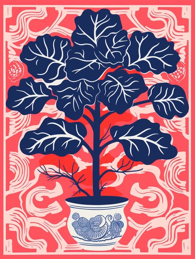 Pink And Red Plant Illustration Fiddle Leaf Fig 4 Art Print by Botanic ...
