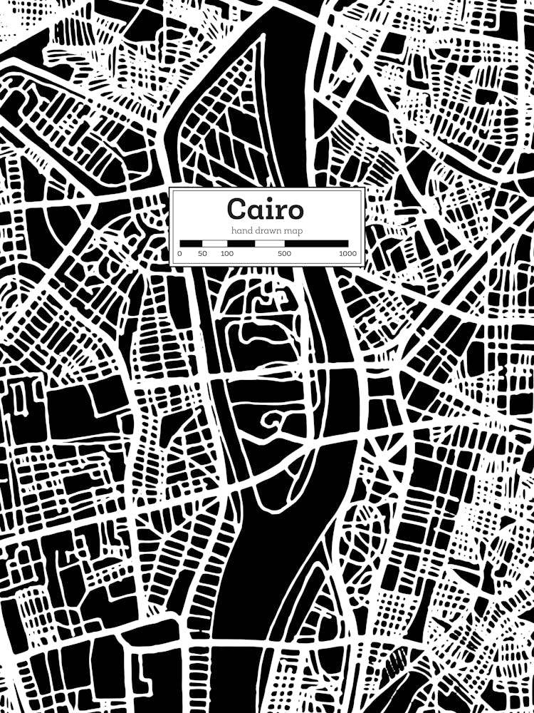 Cairo (Egypt) City Map — Hand-drawn map, vector black map Art Print by ...