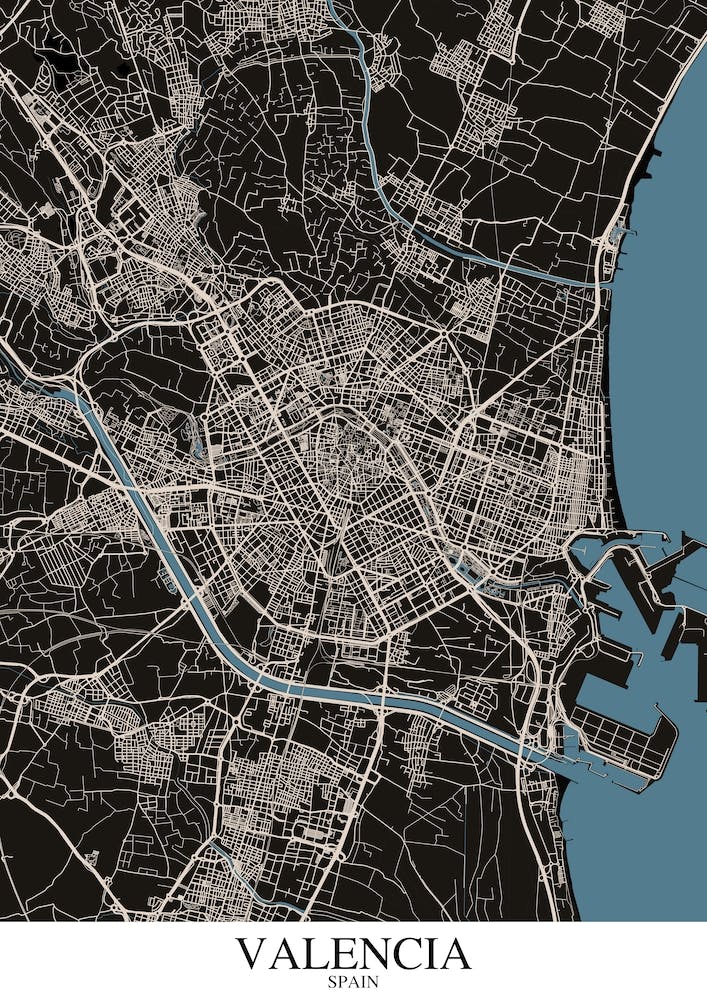Valencia Black Blue Art Print by Mapply – Fy!