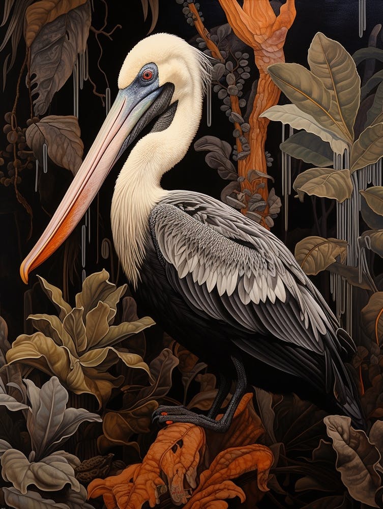 Dark And Moody Botanical Pelican 3 Art Print by Feathered Muse – Fy!