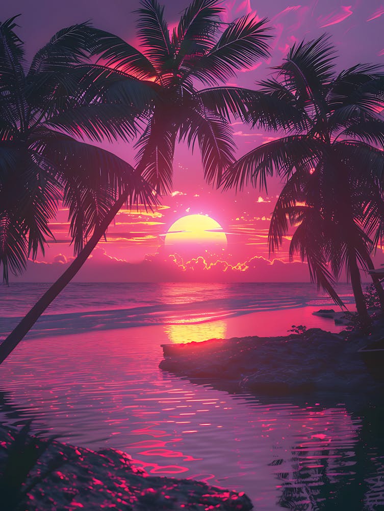 Synthwave Sunset At The Beach 17 Art Print by BestArt – Fy!