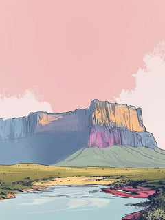 Mount Roraima Venezuela Brazil Color Line Drawing (1) Art Print by ...