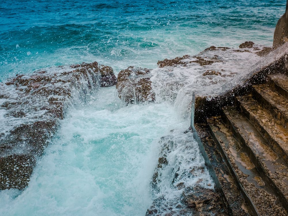 Stone Staircase And Sea Surge Art Print by Paul J Bucknall – Fy!