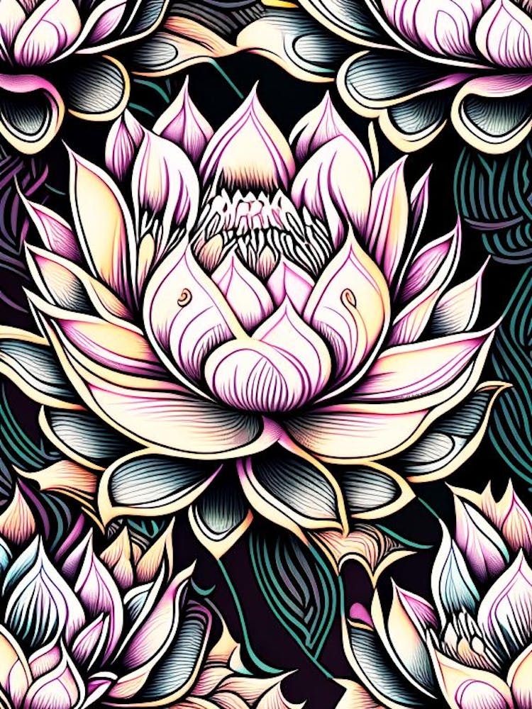 Lotus Flower Repeat Pattern Graffiti 2 Art Print by The Artsy Florist – Fy!