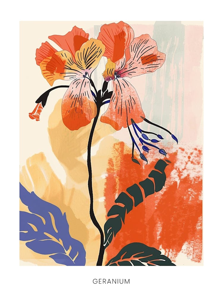 Colourful Flower Illustration Poster Geranium 1 Art Print by Botanic ...